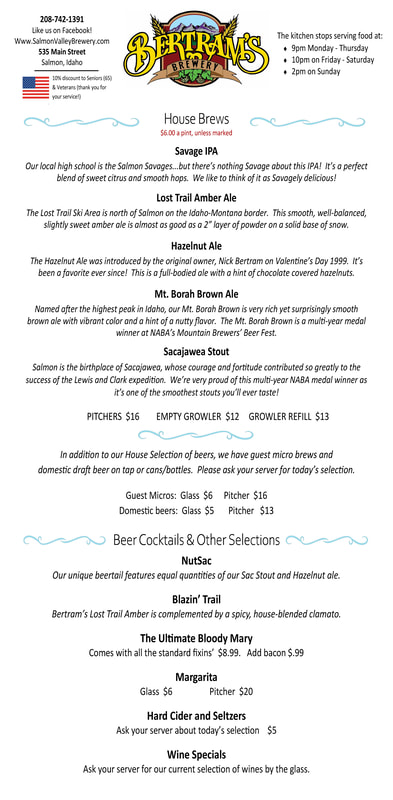 Menu - Bertram's Salmon Valley Brewery Menu - Bertram's Salmon Valley Brewery