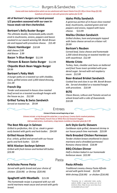 Menu - Bertram's Salmon Valley Brewery Menu - Bertram's Salmon Valley Brewery